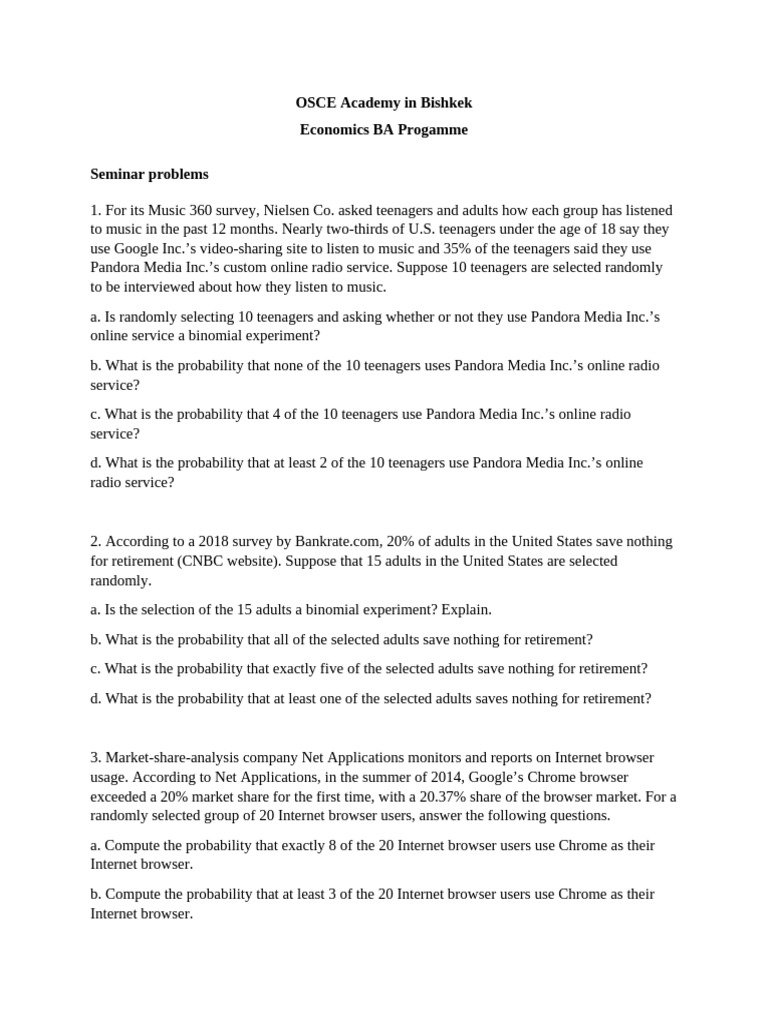 Seminar Problems Binomial Probability | PDF | Variance | Expected Value