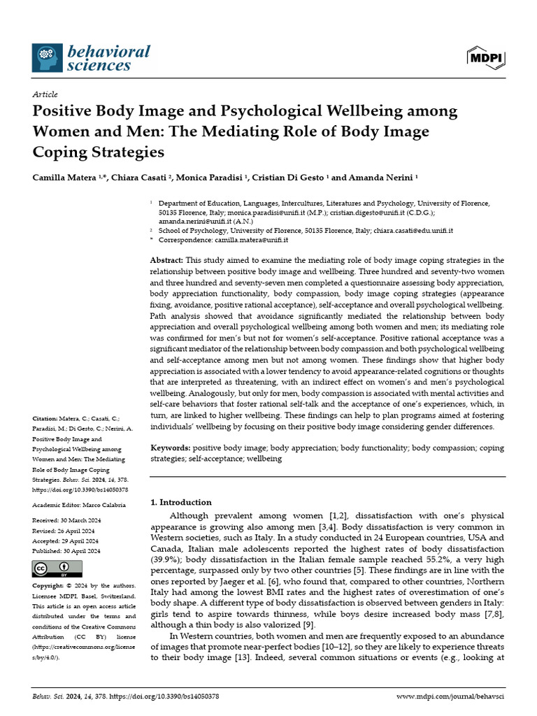 Positive Body Image and Psychological Wellbeing Among Women and Men ...