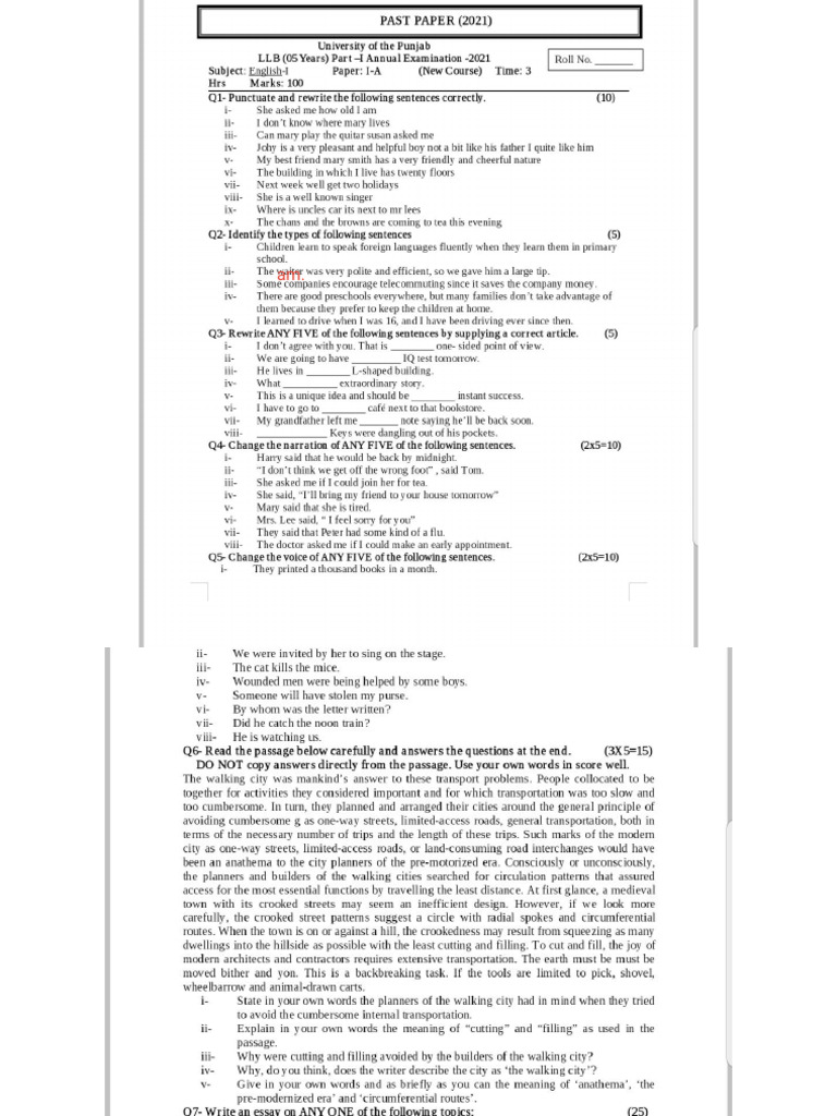 2021 English Past Paper | PDF