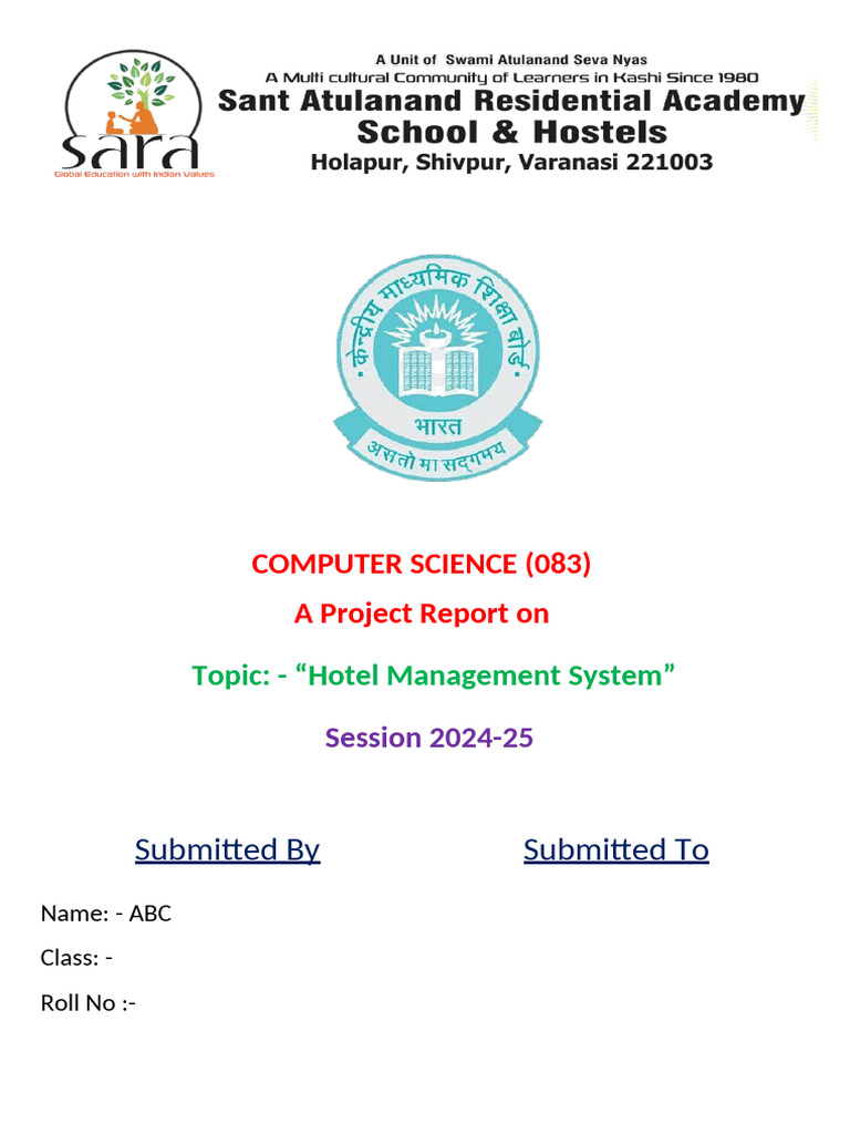 Project Front Page, Acknowledgement, Certificate, Index Page-1 | PDF