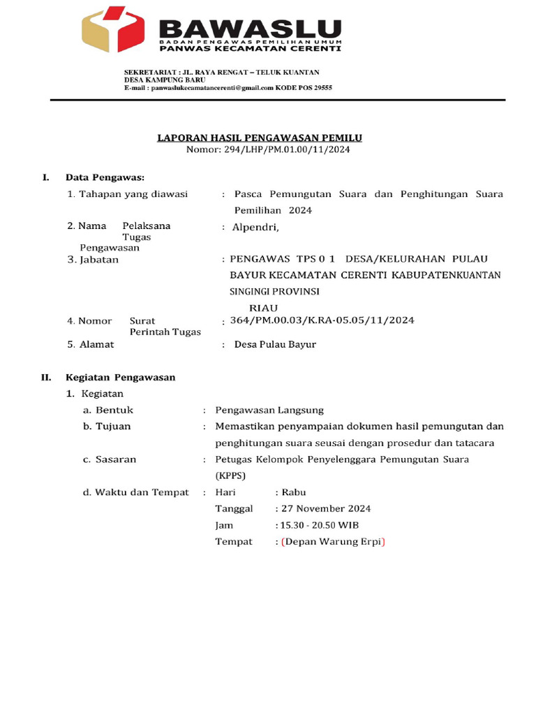 Form A PTPS Paca Pemungutan Dan Penghitungan Suara-1 | PDF