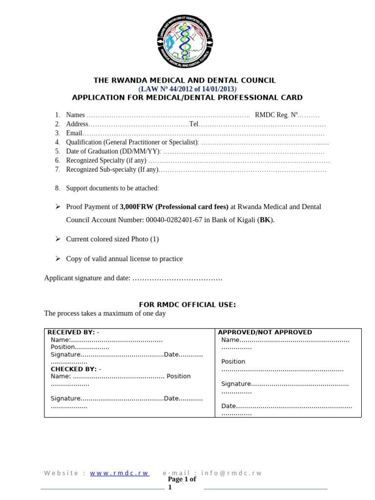 VIII Professional Card Application Form n17 | PDF