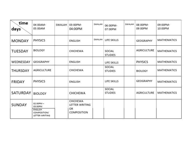 Study Time Talbe | PDF