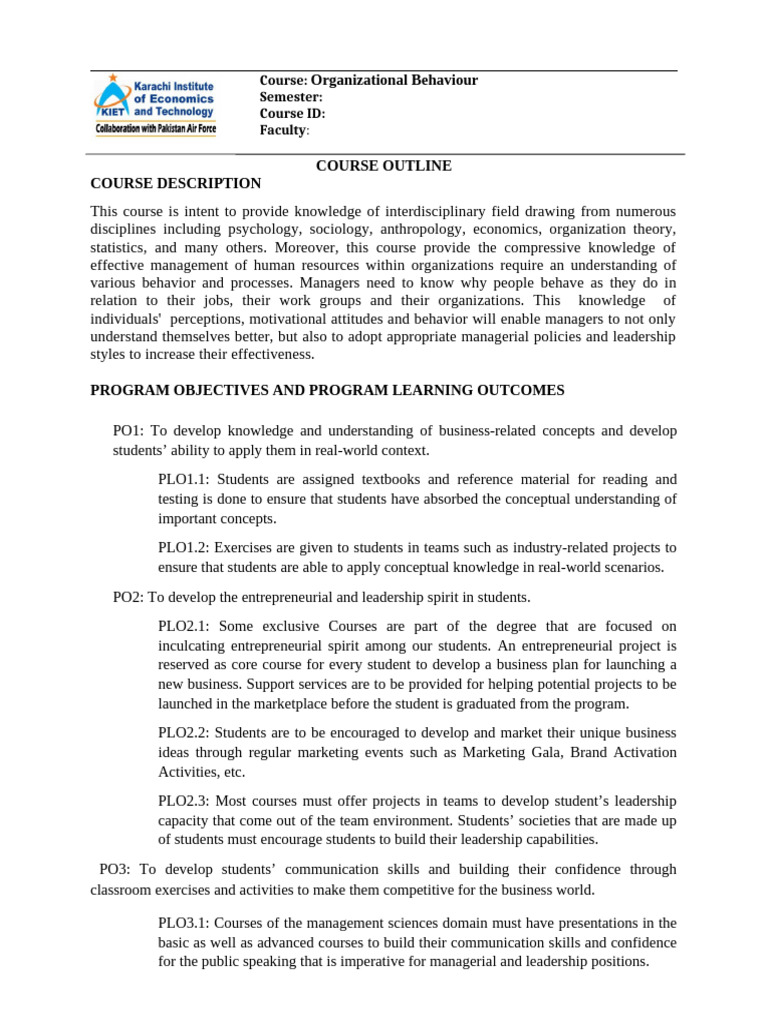 OB Course Outline | PDF | Motivational | Motivation