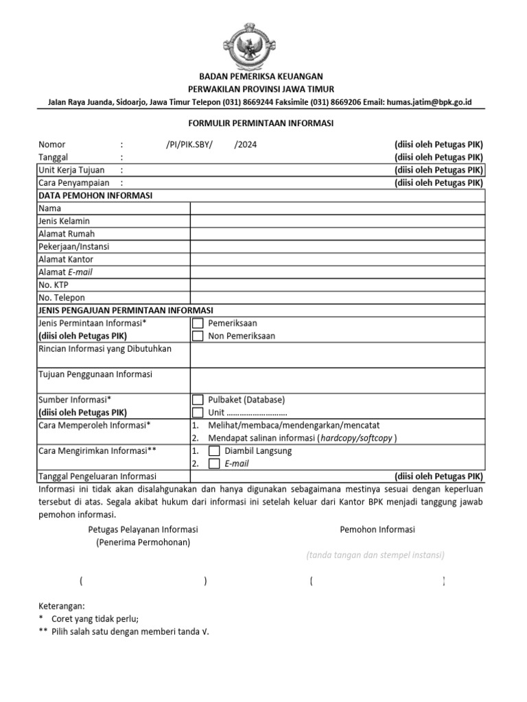 01 Formulir Permintaan Informasi 2024 | PDF