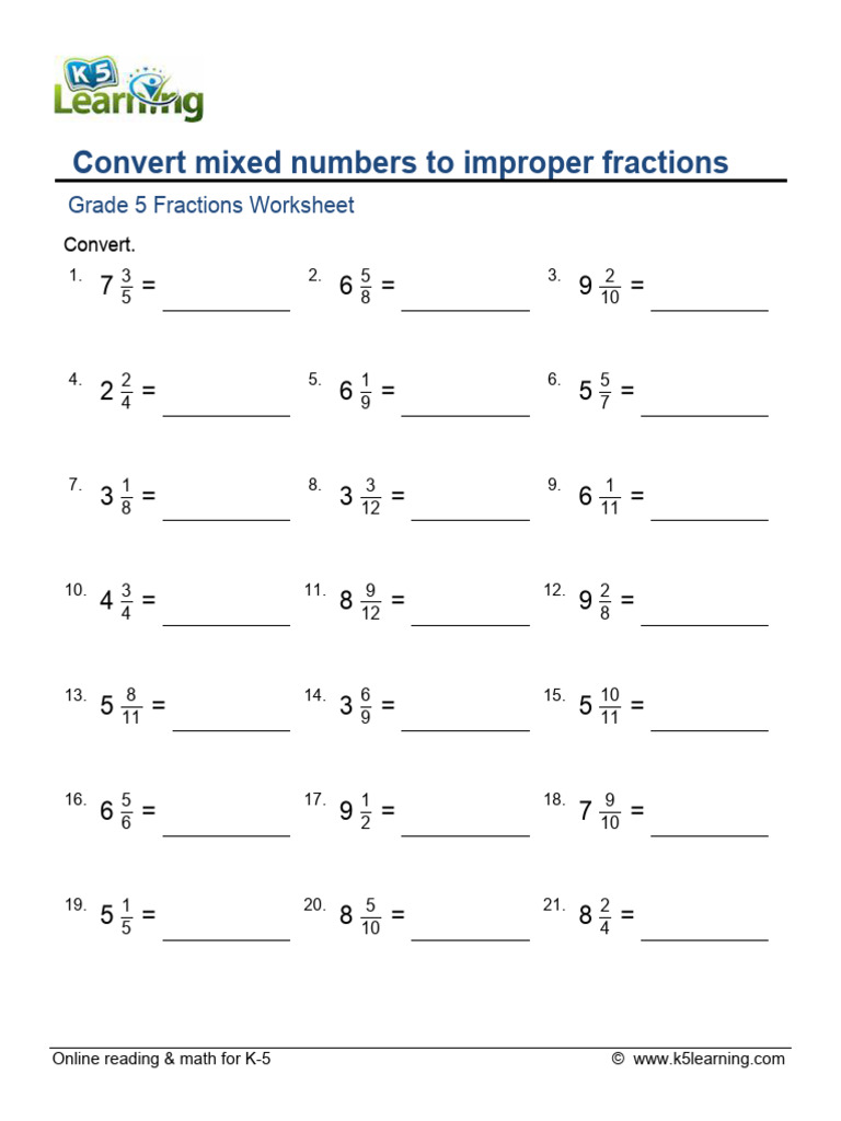 Convert Mixed Numbers to Improper Fractions | PDF | Mathematical ...