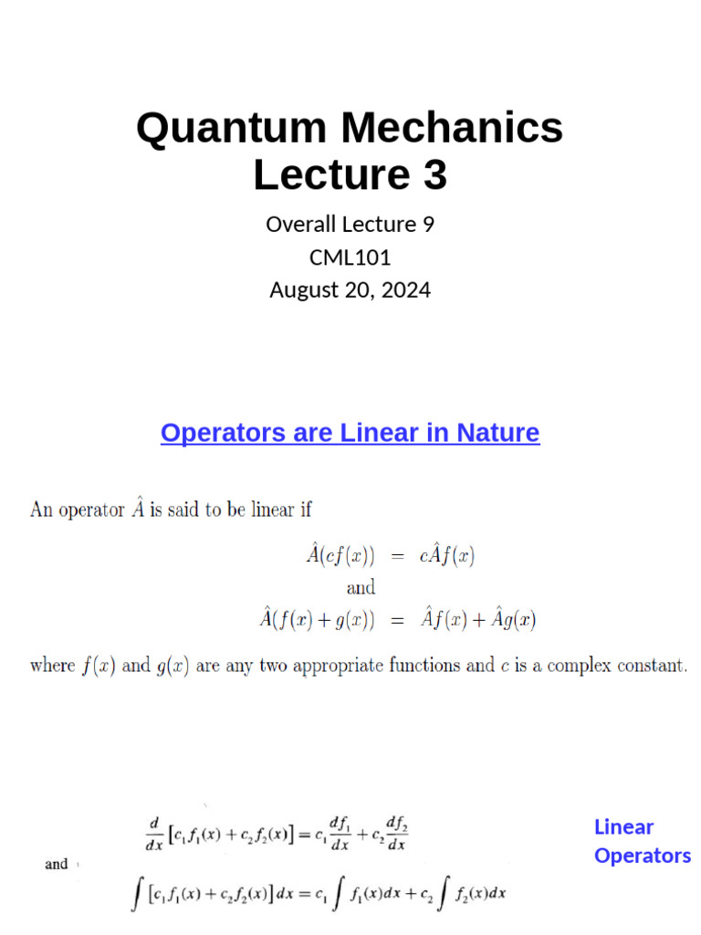 CML101 Quantum Lecture 3 | PDF | Eigenvalues And Eigenvectors | Quantum Mechanics