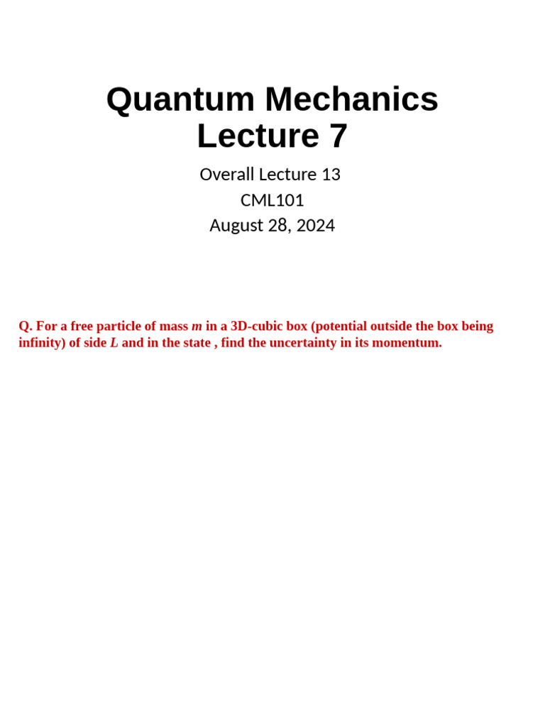 CML101 Quantum Lecture 7 | PDF