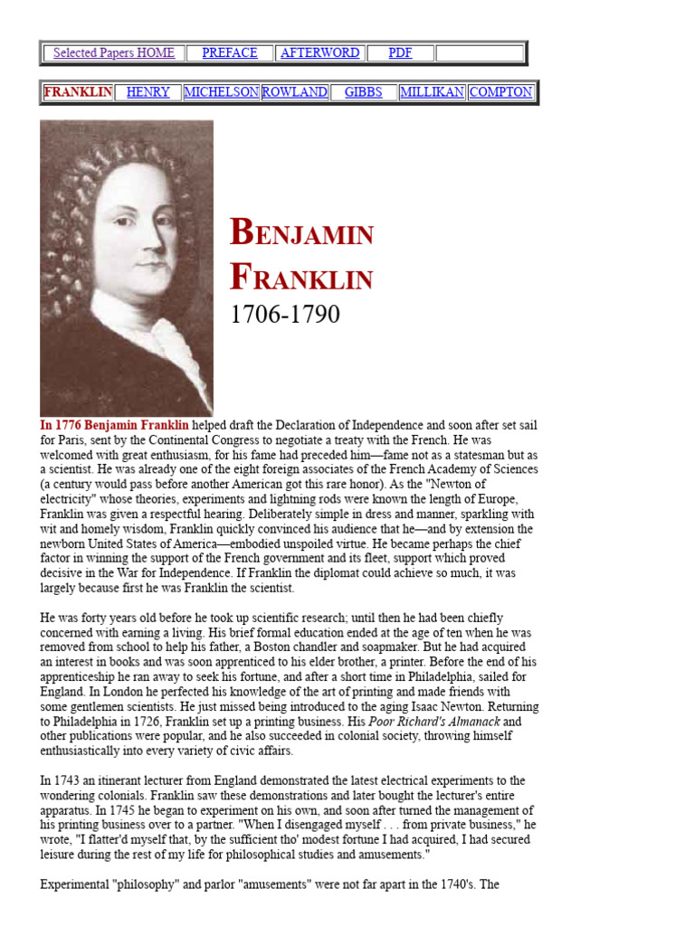 Benjamin Franklin 1706-1790 | PDF