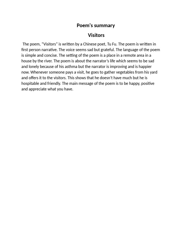 Poem's Summary The Visitors | PDF