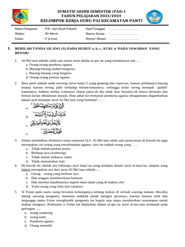 Soal Pai Kelas 5 | PDF