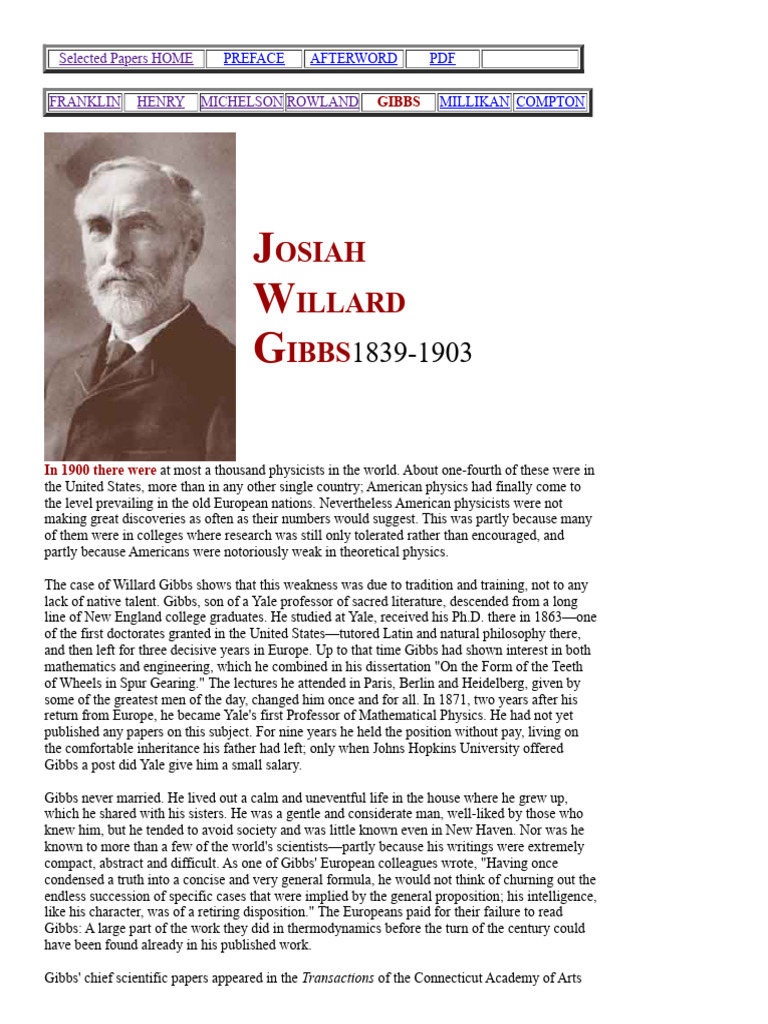 Willard Gibbs: Pioneer of Thermodynamics | PDF | Statistical Mechanics ...