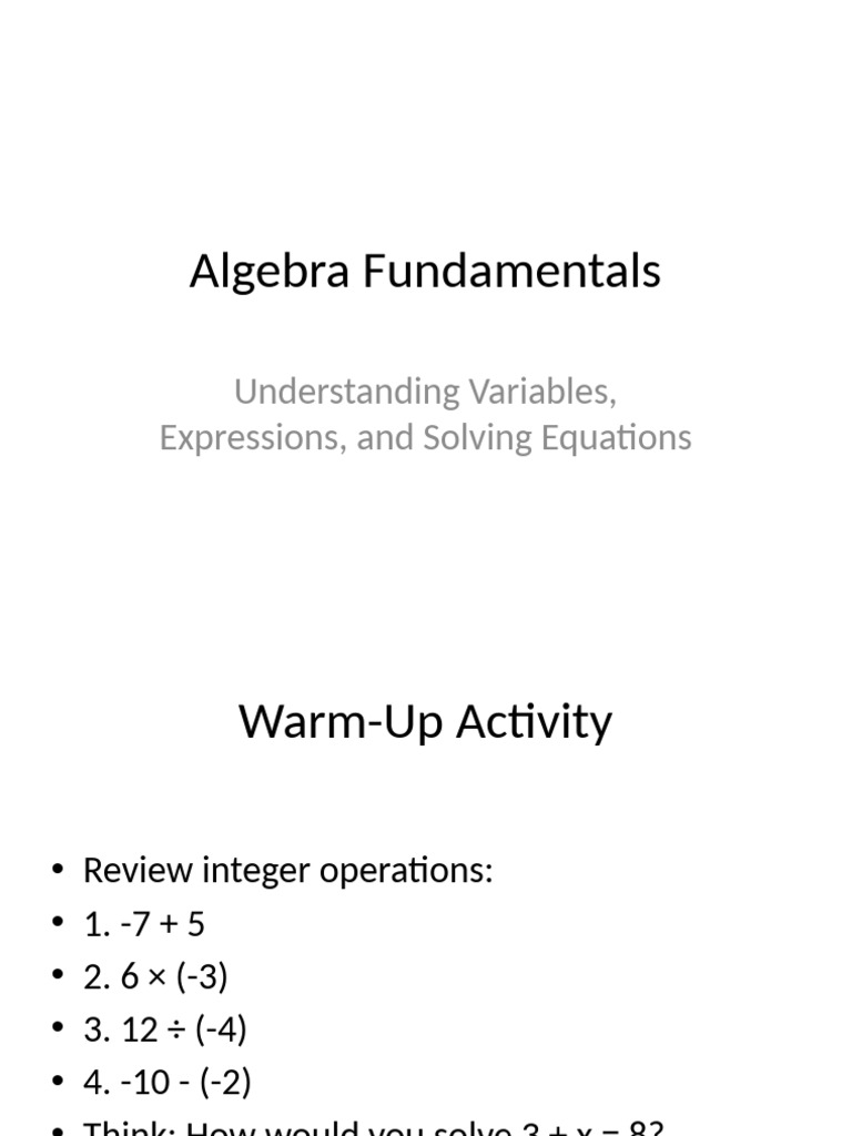 Algebra Fundamentals: Variables & Equations | PDF