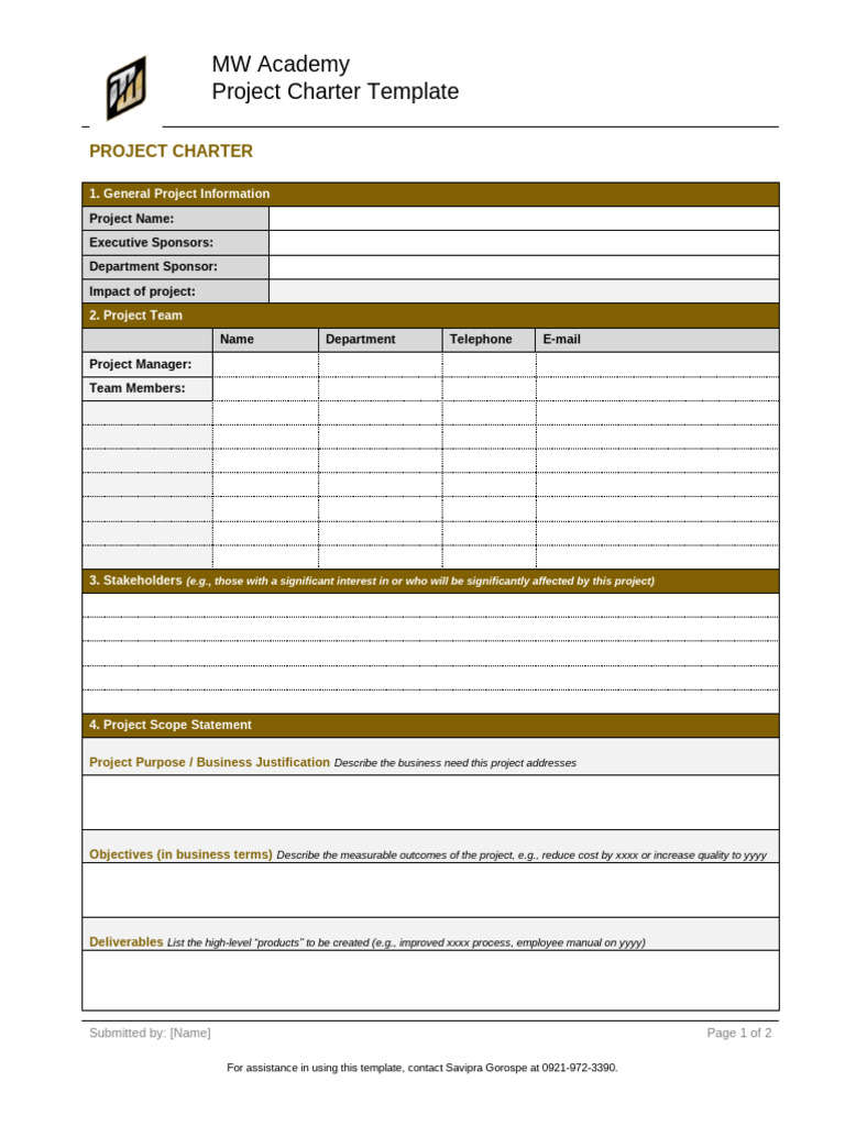 MW Academy Project Charter Blank Template | PDF | Business