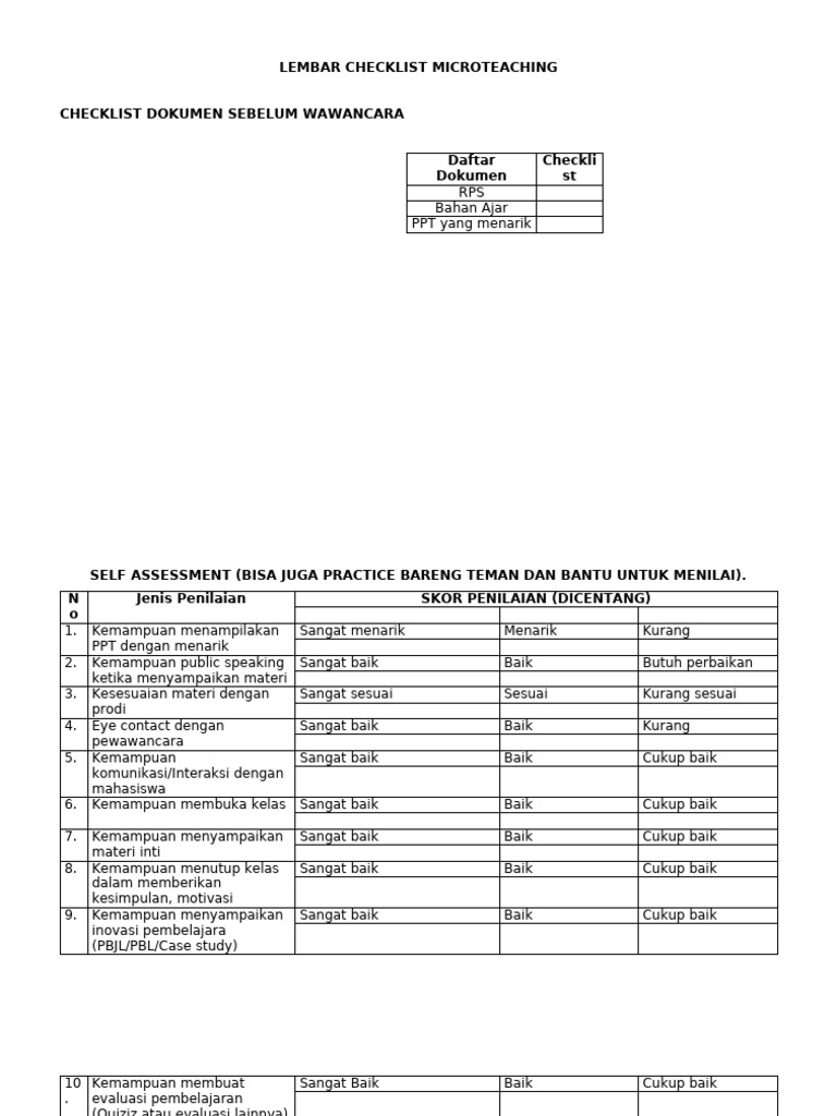Lembar Checklist MT-2 | PDF