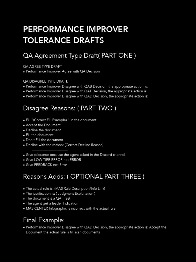 Performance Improver Tolerance Drafts | PDF