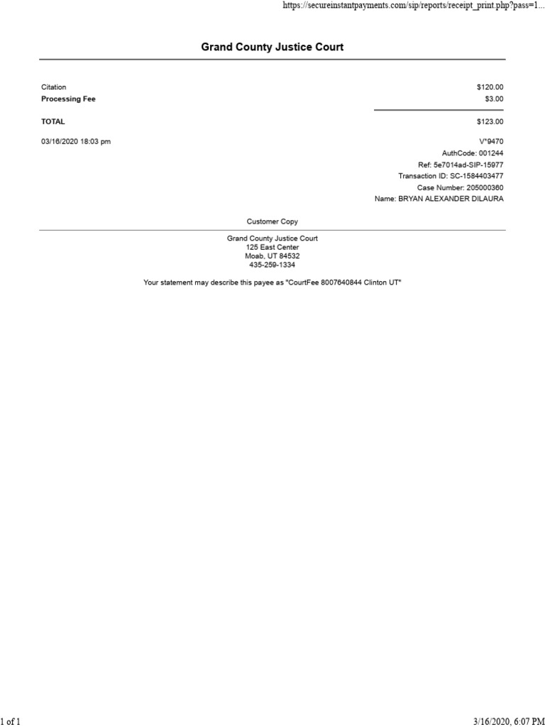 Speeding Ticket Receipt | PDF