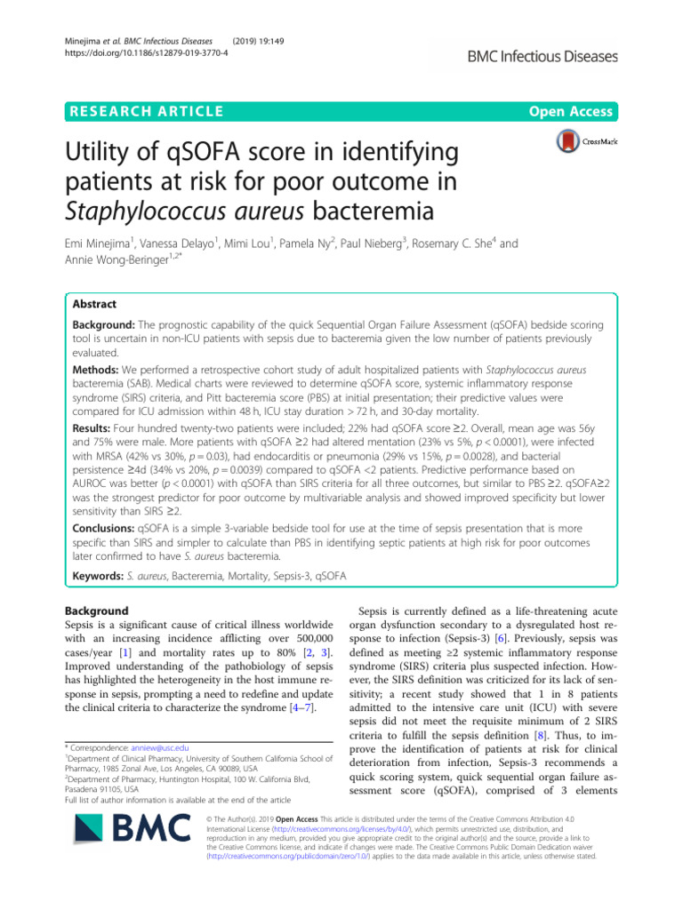 Utility of qSOFA Score in Identifying Patients at Risk For Poor Outcome ...