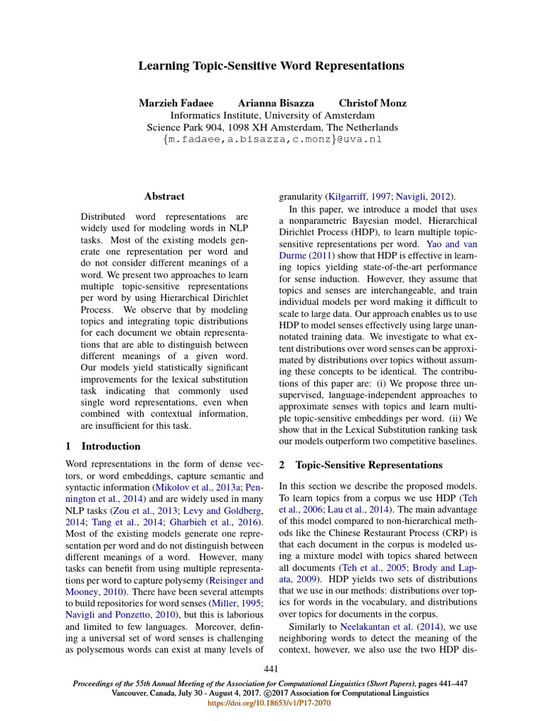 Learning Topic-Sensitive Word Representations | PDF | Linguistics | Grammar