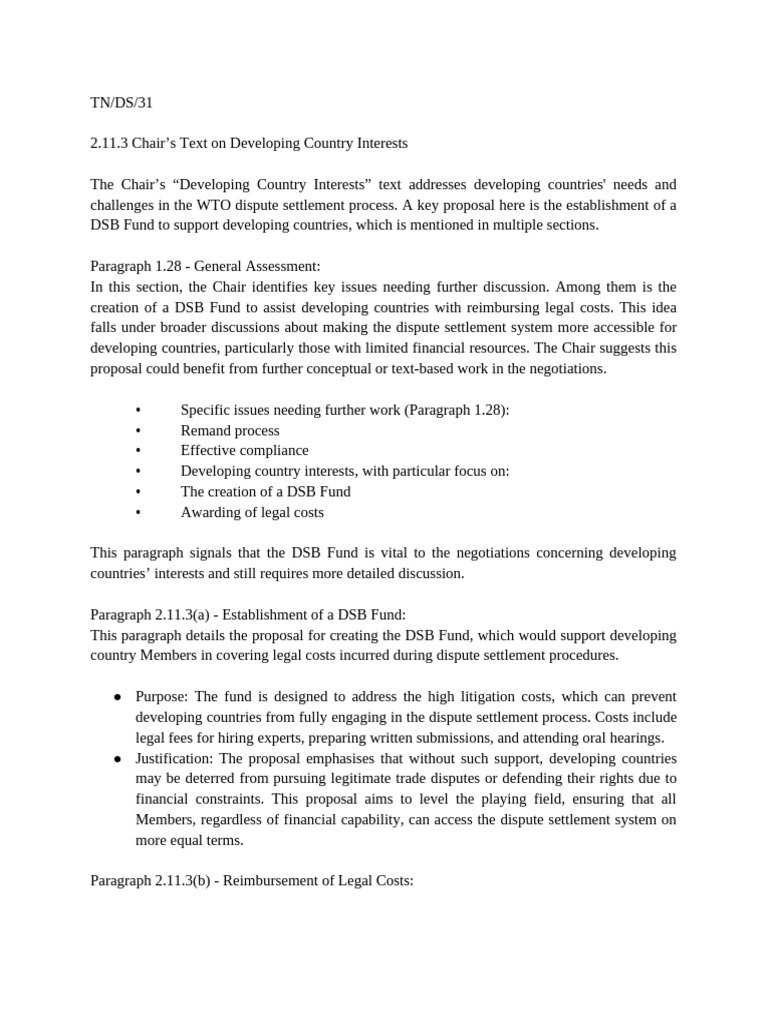 TN:DS:31 Summary Note | PDF | Developing Country | Negotiation