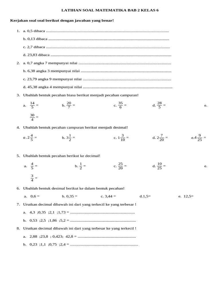 Lat MTK Bab 2 Kelas 6 | PDF