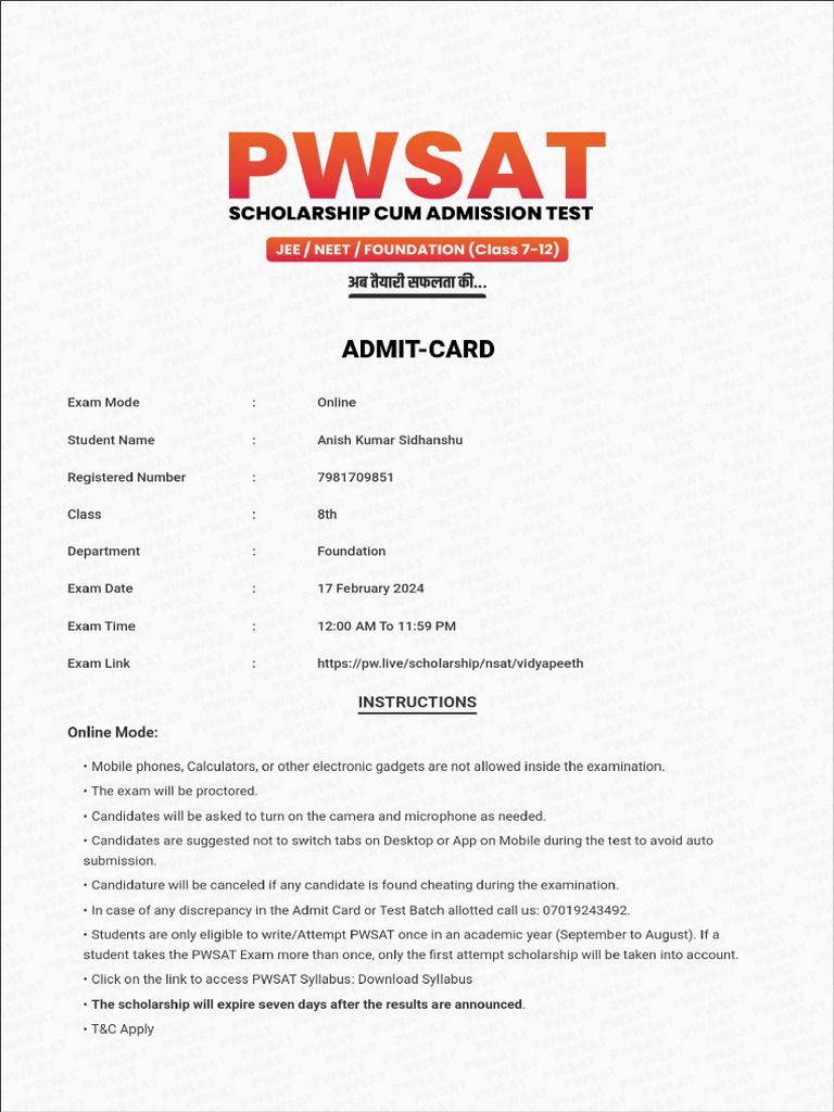 Admit Card | PDF