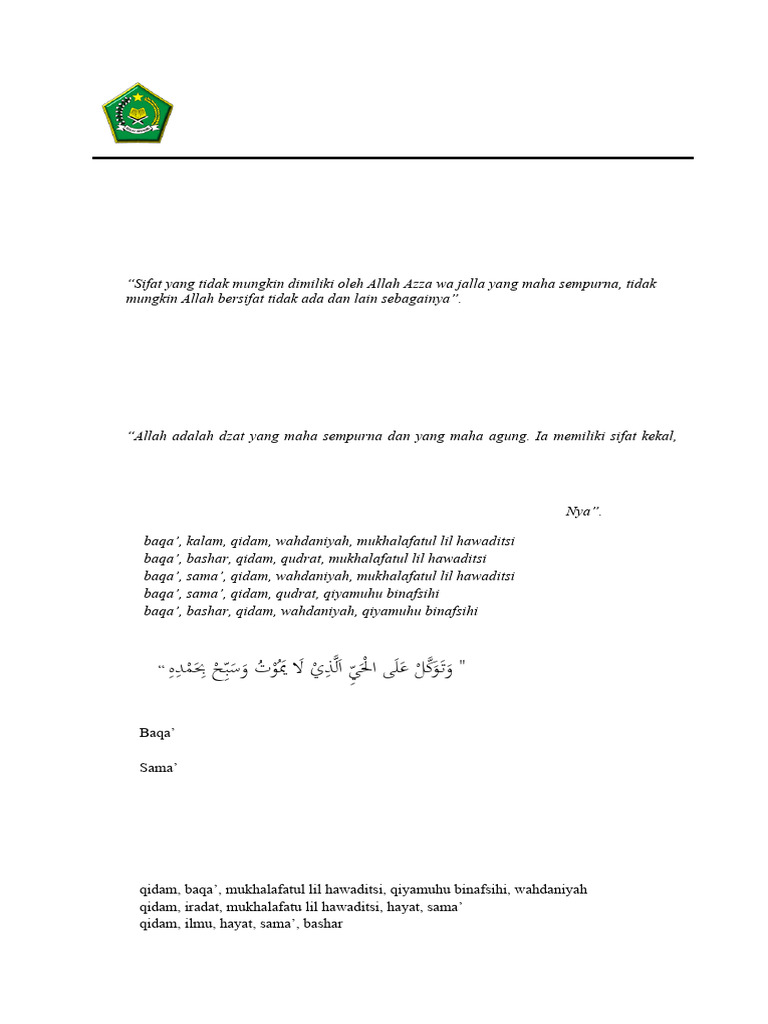 Kumpulan Soal Latihan Akidah Akhlak Kelas X | PDF