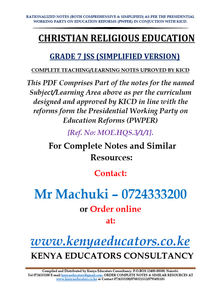 Grade 7 CRE Teaching Notes Kenya | PDF | God