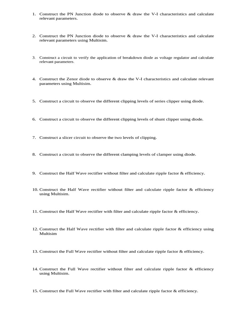 Diode and Rectifier Circuit Experiments | PDF | Rectifier | Bipolar Junction Transistor