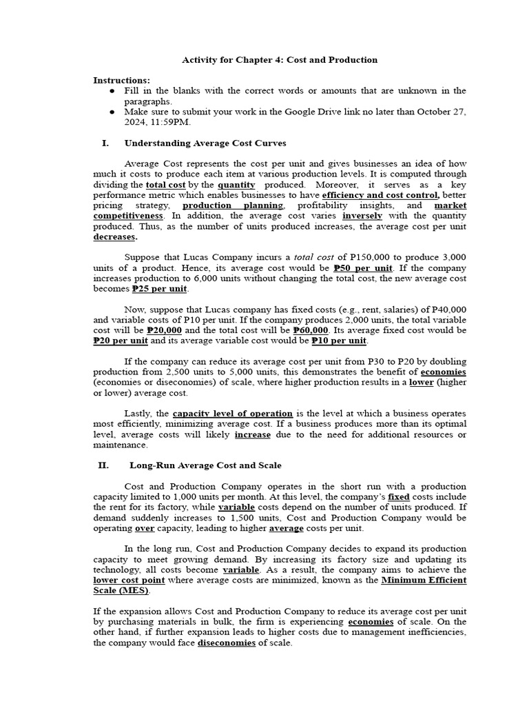 Lopez - Keziah Mae - R. - Chapter 4 Activity | PDF | Average Cost | Marginal Cost