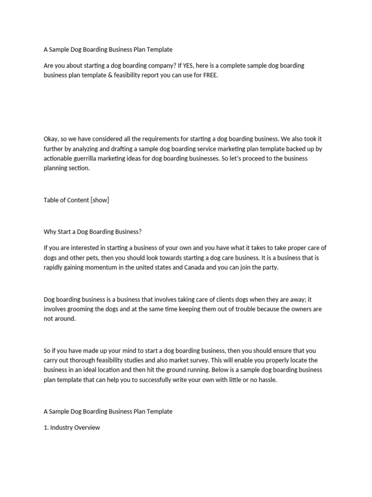 A Sample Dog Boarding Business Plan Template | PDF | Pet | Dogs