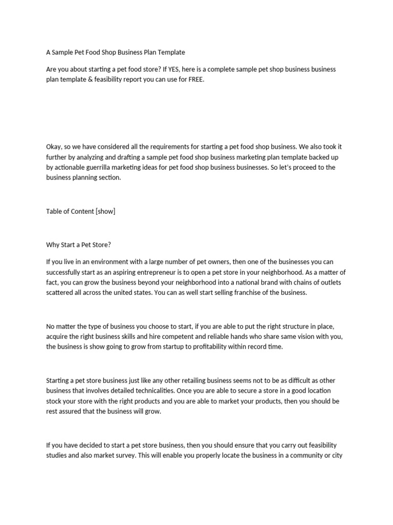 A Sample Pet Food Shop Business Plan Template | PDF | Point Of Sale ...
