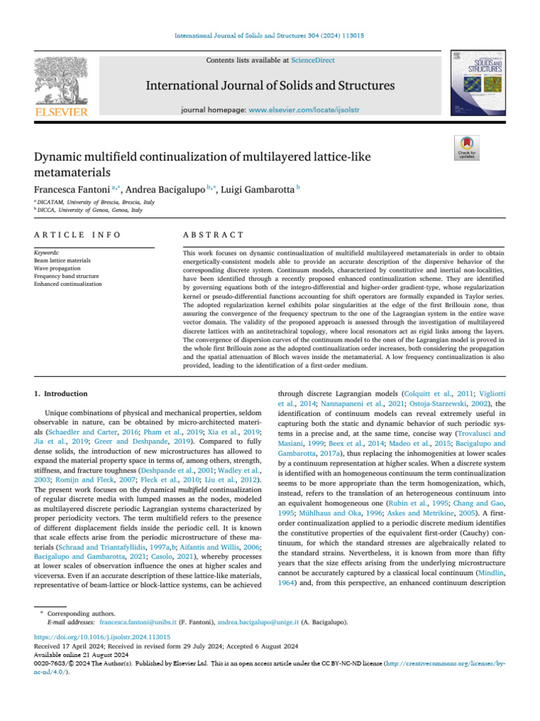 ijss 桁架超材料动力学均匀化 | PDF | Continuum Mechanics | Waves