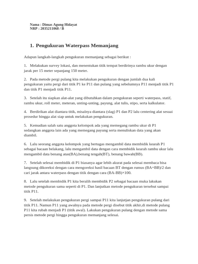 Dimas Agung Hidayat - 2035211068 - Pemetaan Long Cross Section | PDF