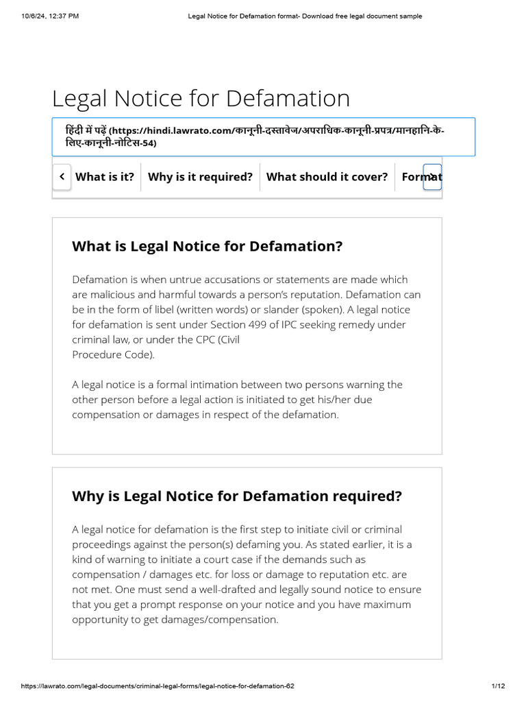 Legal Notice For Defamation Format - Download Free Legal Document ...