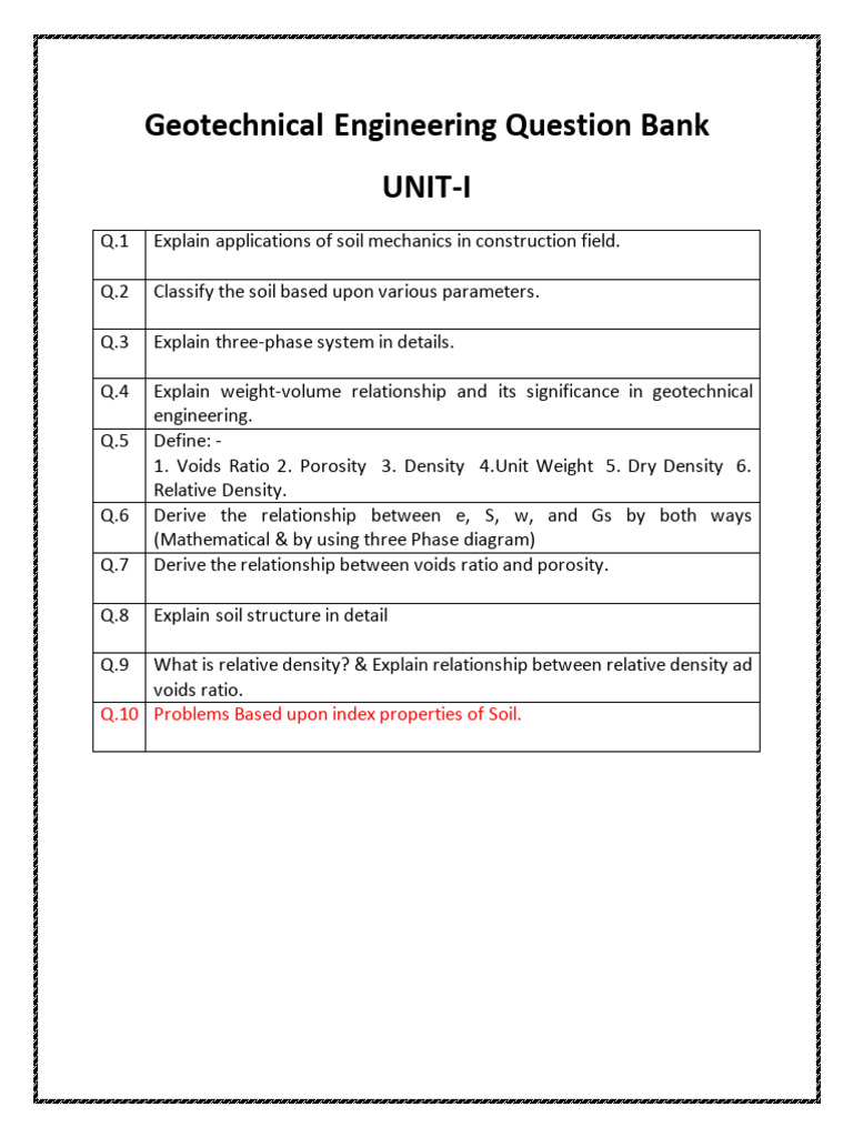 Geotechnical Engineering Question Bank MSE | PDF | Soil Mechanics ...