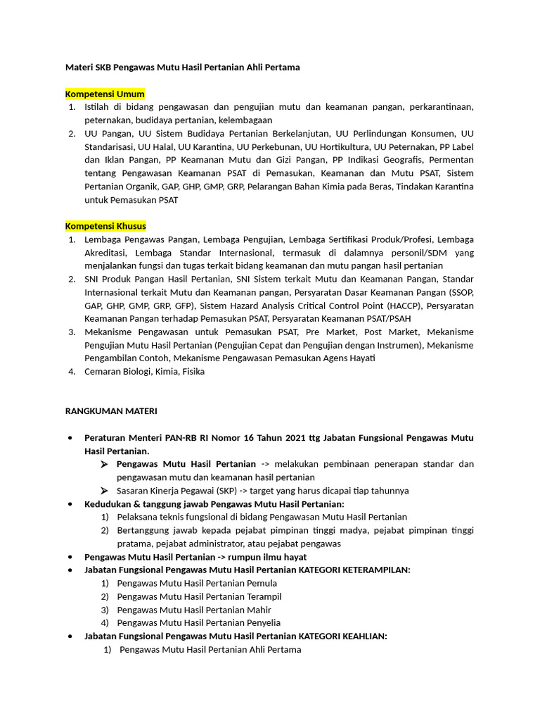 Materi SKB Pengawas Mutu Hasil Pertanian Ahli Pertama | PDF