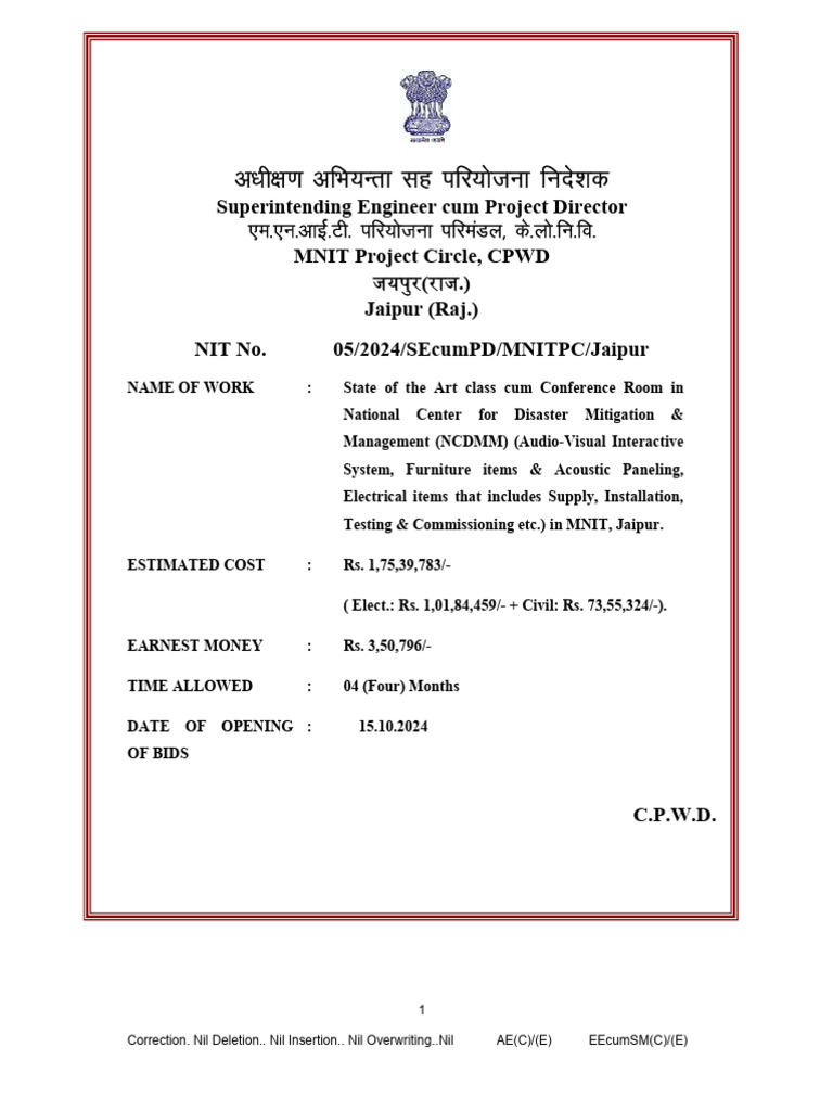 NIT for Conference Room in Jaipur | PDF | Banks | Cheque