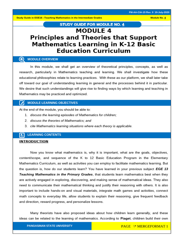 EGE 116 Module 4 | PDF | Constructivism (Philosophy Of Education) | Learning
