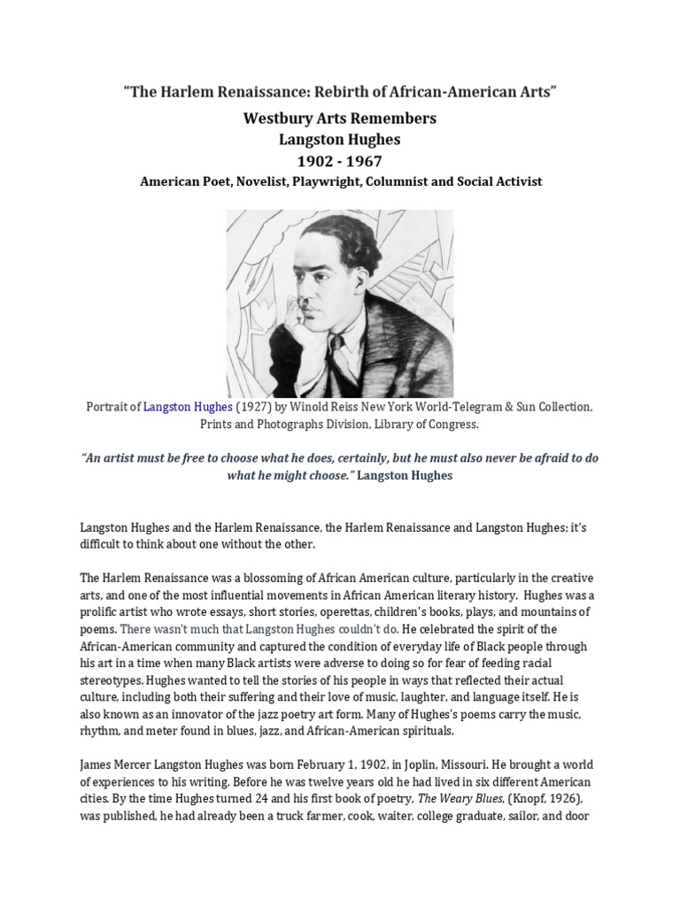 Langston Hughes The Harlem Renaissance | PDF | Harlem Renaissance