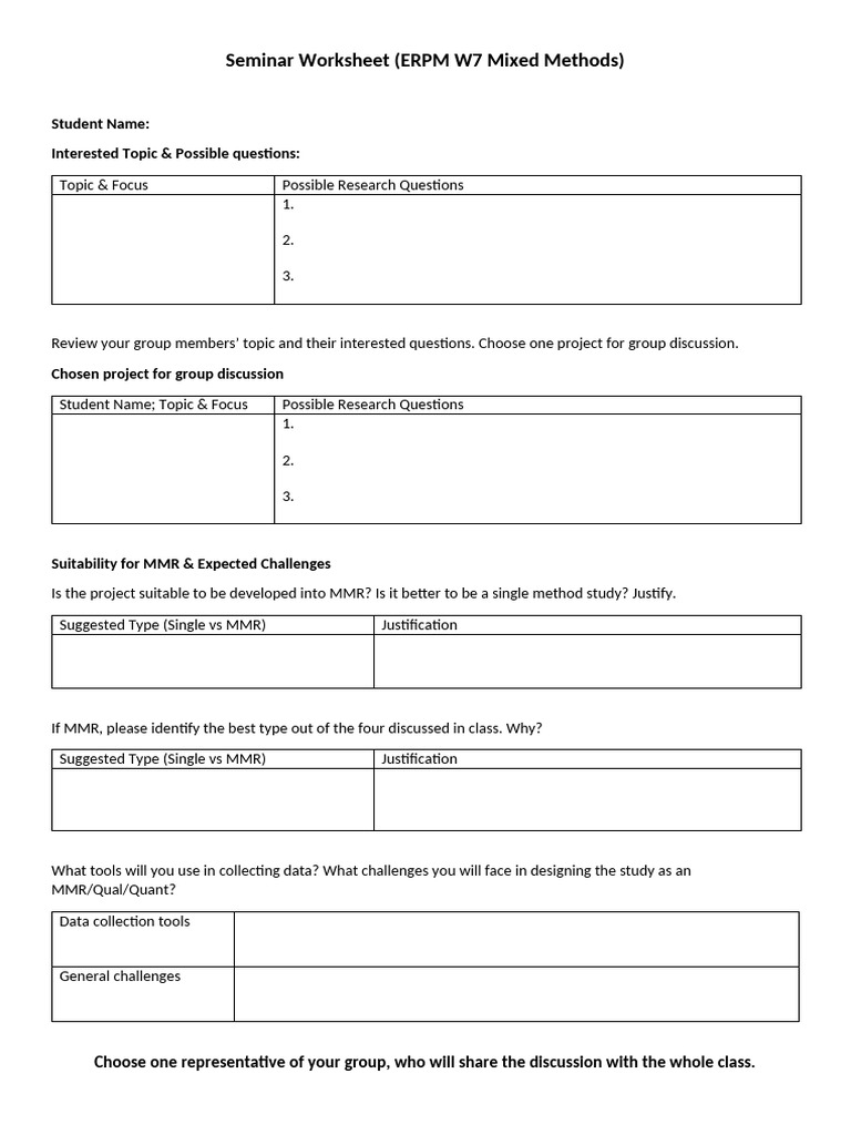ERPM Mixed Methods Seminar Worksheet | PDF