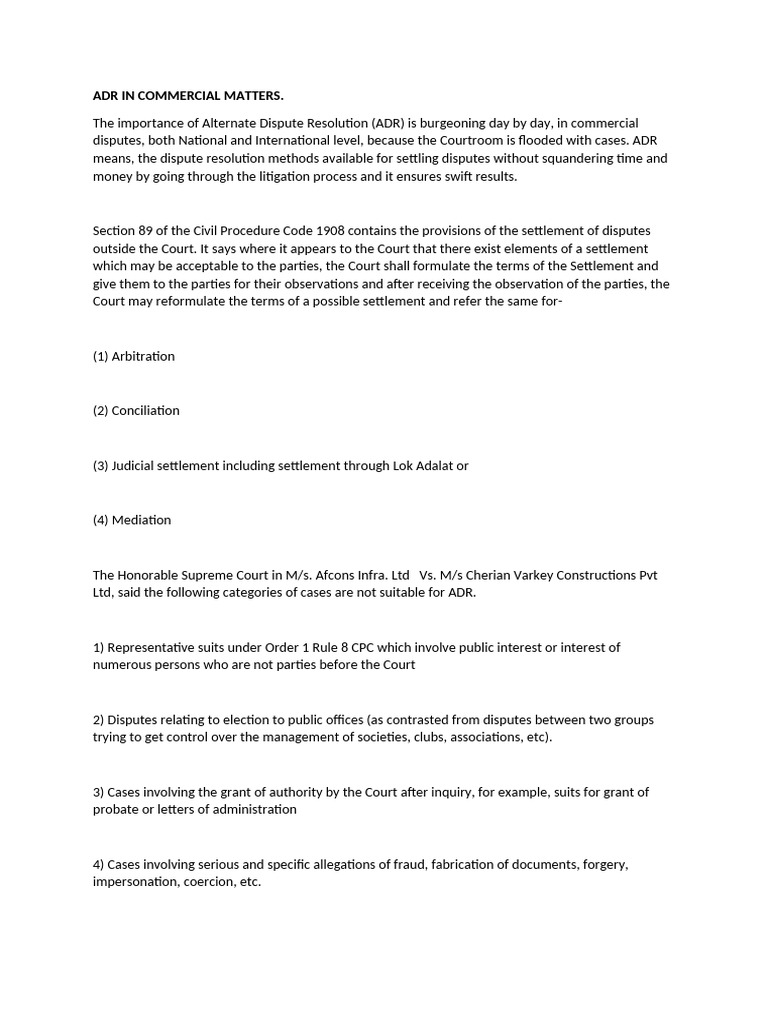 Adr Summary | PDF | Mediation | Alternative Dispute Resolution