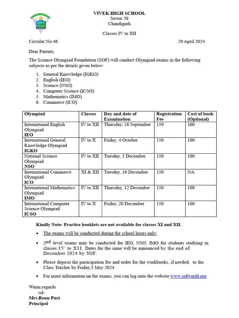 Circular 20240429154730 Circular No.46 - Olympiads 2024 | PDF