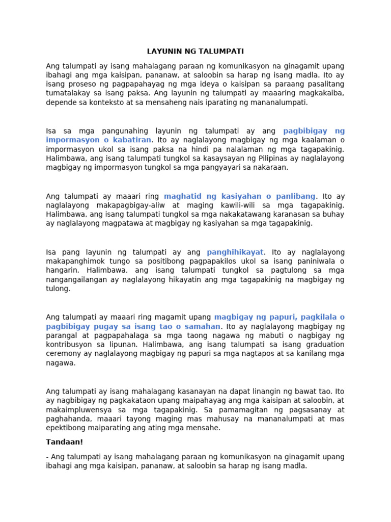 Layunin-Ng-Talumpati Activity Sheet | PDF