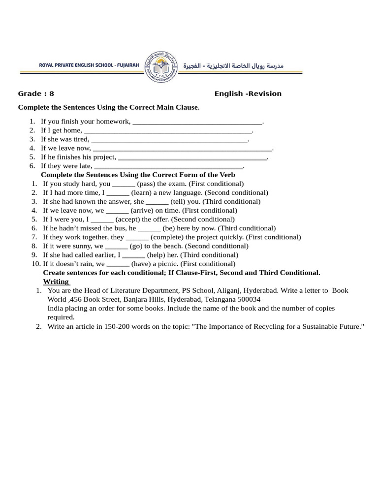 Grade 8 - Revision Grammar | PDF