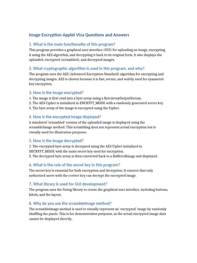 Image Encryption Viva Questions | PDF | Encryption | Key (Cryptography)