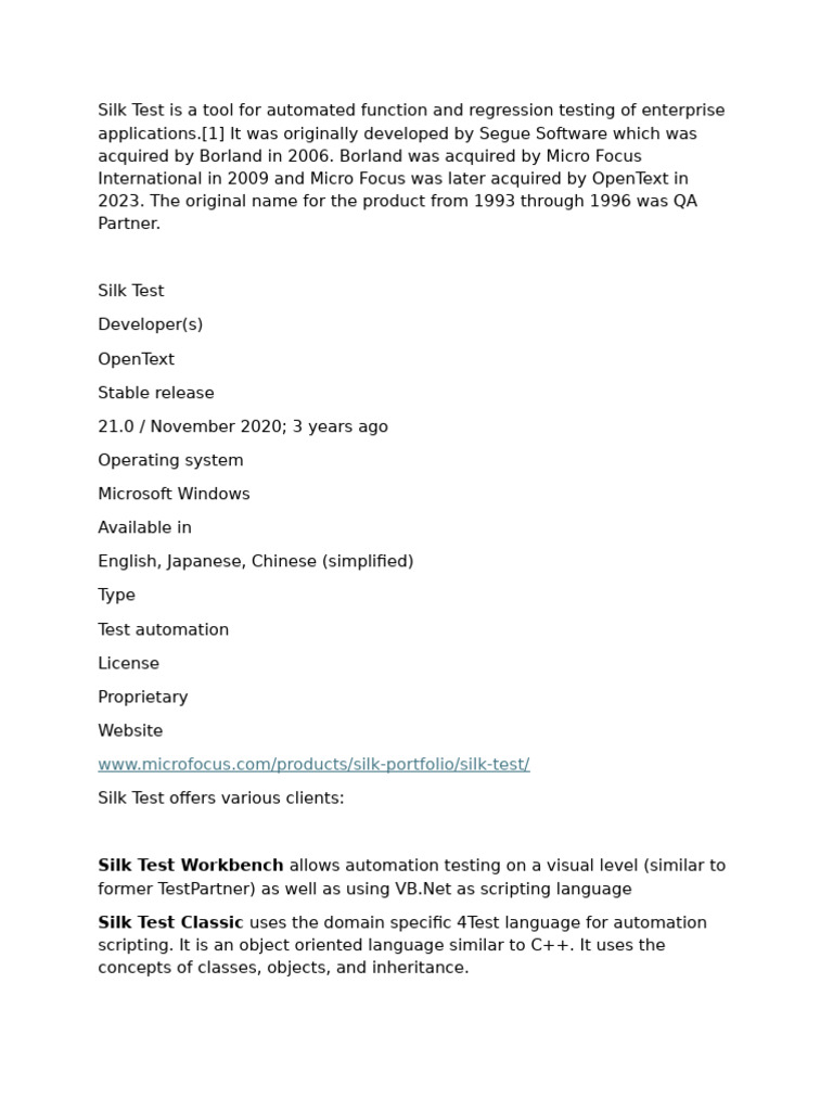 Silk Test: Automated Testing Tool Overview | PDF