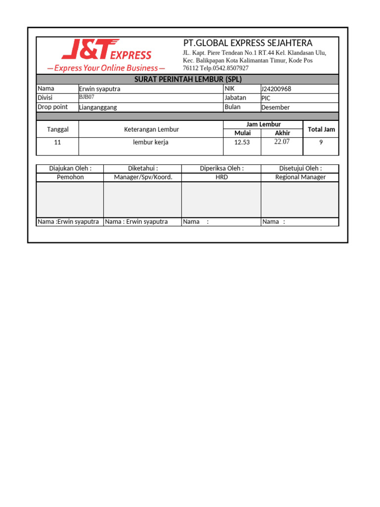 Form Lembur Erwin | PDF