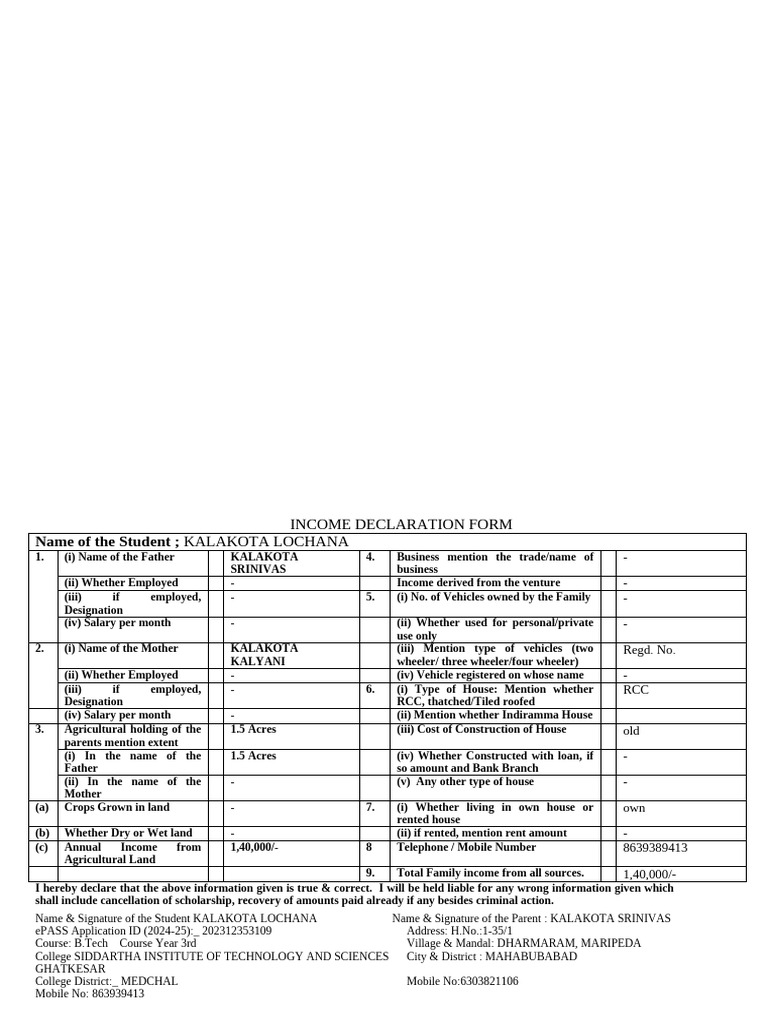 Income Declaration Form 2016 17 | PDF