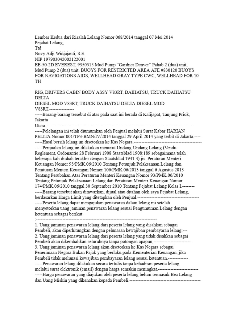 Risalah Lelang Contoh | PDF